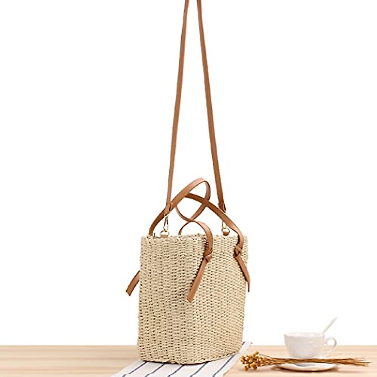 H.S.G.K Women's Summer Handbag Casual Multifunctional Shoulder Bags Straw Handbag Ladies Vintage Square Basket