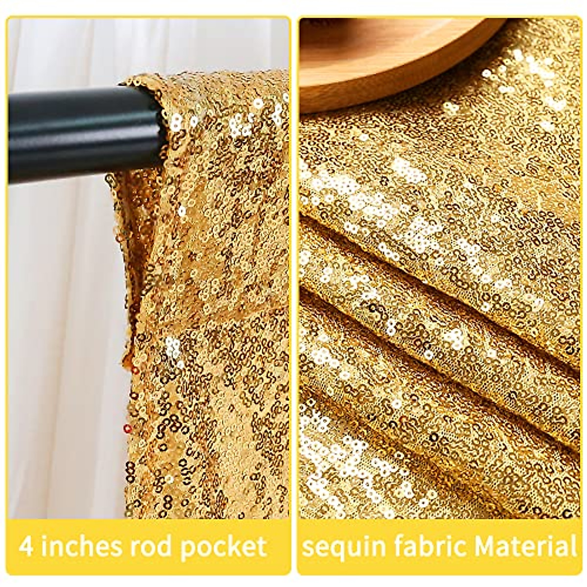 Blxsif Gold Sequin Backdrop Curtains - 4 Panels 2.5x8FT Glitter Gold Photo Backdrop Party Wedding Baby Shower Curtain Sparkle Photography Background