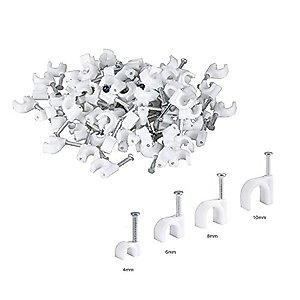 Round Cable Wire Clips 4mm 6mm 8mm 10mm (Pack of 400) Cable Management RG6 RG59 CAT5 CAT6 RJ45 Electrical Ethernet Dish TV Speaker Wire Cord Tie Holder Single Coaxial Nail Clamps