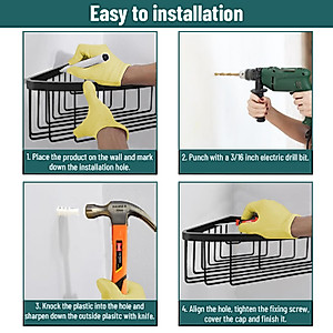 Stainless Steel Wall Mount Shower Caddy, Single Hook & Bath Wipe | Waterproof Durable Corner Shower Rack for Bathroom |Space Saving Bathroom Organizer & Storage for Shampoos Soap Bath Items | Black