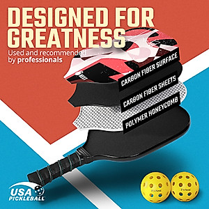 Premium Pickleball Paddles – Set of 2 Lightweight, Carbon Fiber Pickle Ball raquette's and 4 Balls Included – Premium Carry Bag – Suitable for Beginners or Advanced Players
