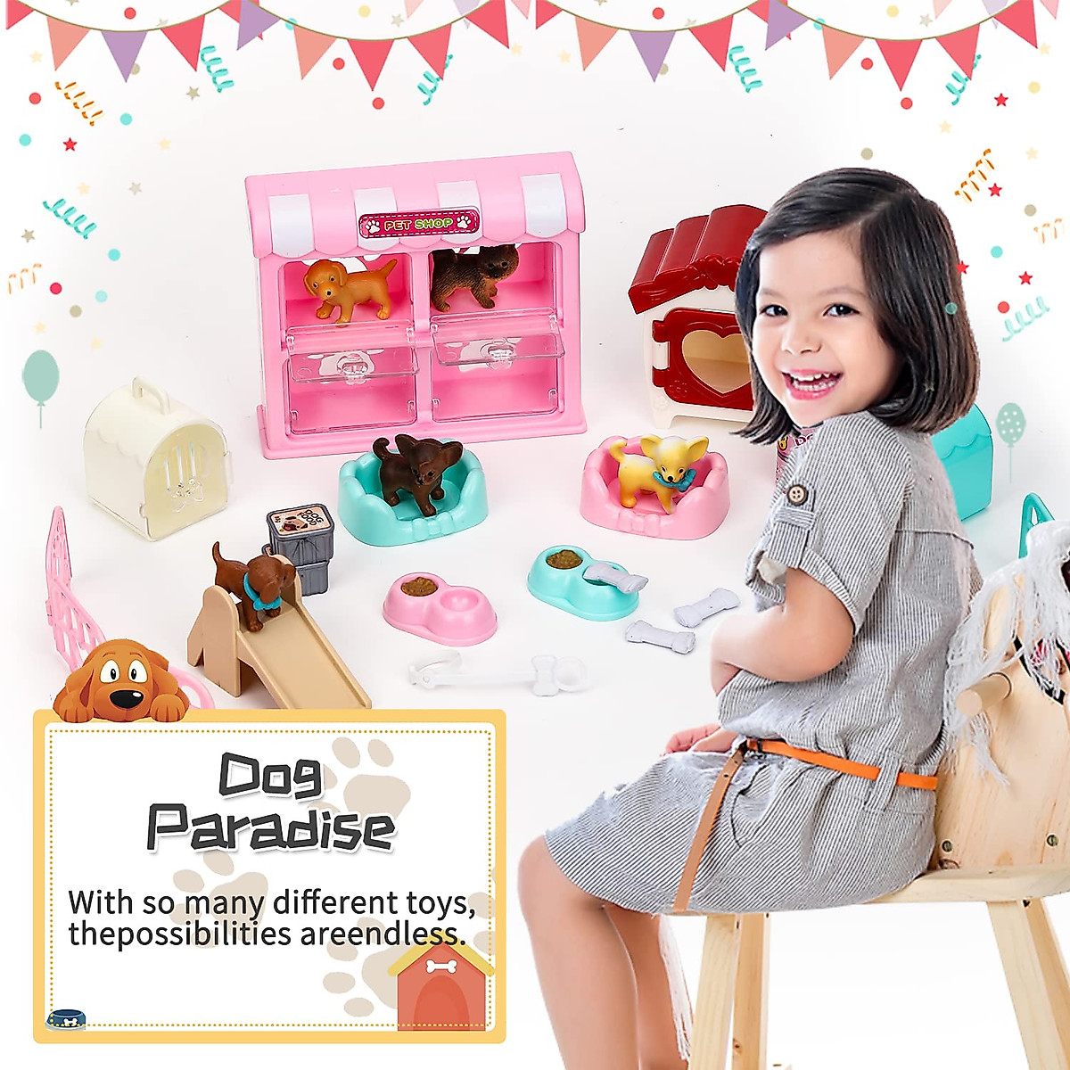 TQQFUN 32 PCS Dog Figures Pet Pretend Play Toys Educational Toy for Girls and Boys, Pet Pretend Play Toys, Realistic Detailed Pet Care Center Play Set, Puppy Toys for Boys and Gilrs.