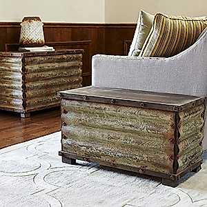 Household Essentials Vintage Metal Storage Trunk, Rustic Silver, Large