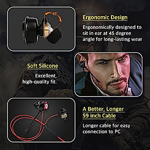 SOUND PANDA SPE-G9 Plus+ Gaming Earbuds Triple Driver 3.5mm with Dual Microphone | Wired Earbuds with 1.5m Cable | for PC, Mobile, Xbox, PS5, PS4, Switch | in-Ear Gaming Headset (Red)