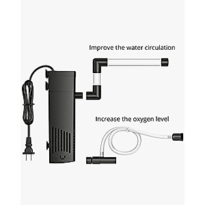 NICREW Aquarium Internal Filter, Submersible Power Filter with Multiple Function, Aeration System with Sponge Filter for Fish Tanks 5-10 Gallon, 53 GPH, 5W