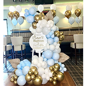 Blue and White Gold Balloons,100 pcs Blue White Gold Balloon Garland Arch Kit Metallic Chrome Gold Ballons with Macaroon Blue White Latex Balloons for Wedding Bridal Shower Baby Shower Decoration