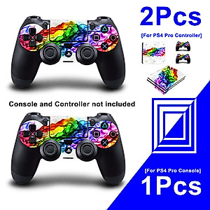 eSeeking Full Body Protective Vinyl Skin Decal for PS4 Pro Console and 2PCS PS4 Pro Controller Skins Stickers Elegant Rainbow