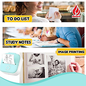 T02 Mini Printer, Portable Sticker Printer Efficiently and Quickly, Thermal Printer for Study Notes, Pictures, DIY, Label, Free App with Multiple Templates-for Android & iOS Green
