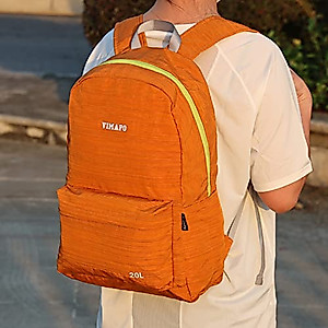 vimapo Foldable Casual Daypack, Lightweight Nylon Backpack for Travel, 20L Packable Hiking Daypack, Camping Outdoor Cycling Bag for Adults (Orange)
