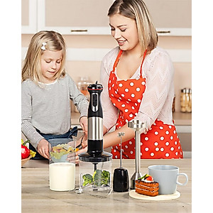 Brigii 800W Hand Blender, Immersion Hand Blender with 5 Mixing Speed, Handheld Blender Set including Blending Shaft, Food Chopper, Egg Whisk, Milk Frother, and Mixing Cup-Black