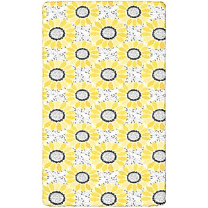 Sunflower Themed Fitted Mini Crib Sheets,Portable Mini Crib Sheets Soft Toddler Mattress Sheet Fitted-Baby Crib Sheets for Girl or Boy,24“ x38“,Yellow Black Grey