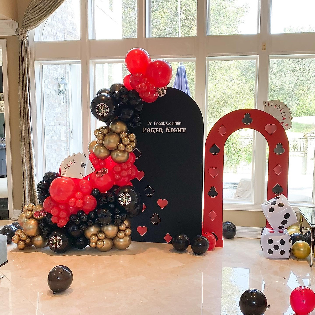 PATYDECRO Red and Black Balloons Arch Garland Kit, 124pcs Red and Black Gold Balloons with 16ft Tape Strip & Dot Glue for Casino Theme Party Decorations, Birthday, New Year, Hollywood Party Decoration