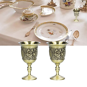 Jopwkuin Metal Drinking Glasses, Antique Goblet Wine Glass Luxury Small Wine Glass European Style Old Wine Glass for Weddings Home Decor Cup for Home Party Dinner Bar