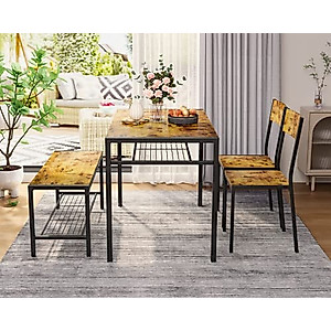 Gizoon Kitchen Table and 2 Chairs for 4 with Bench, 4 Piece Dining Table Set for Small Space, Apartment (Rustic Brown)
