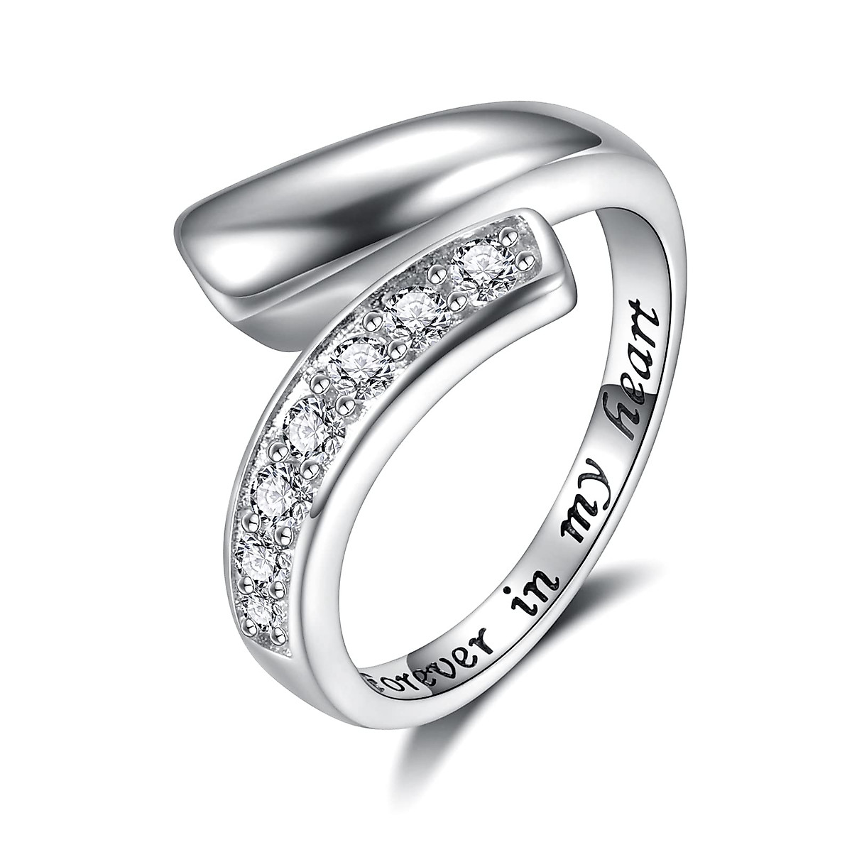 Sterling Silver Urn Ring for Ashes: Women Cubic Zirconia Ash Ring Memorial Cremation Jewelry Bereavement Keepsakes Gift for Loss of a Loved One (Size 8)