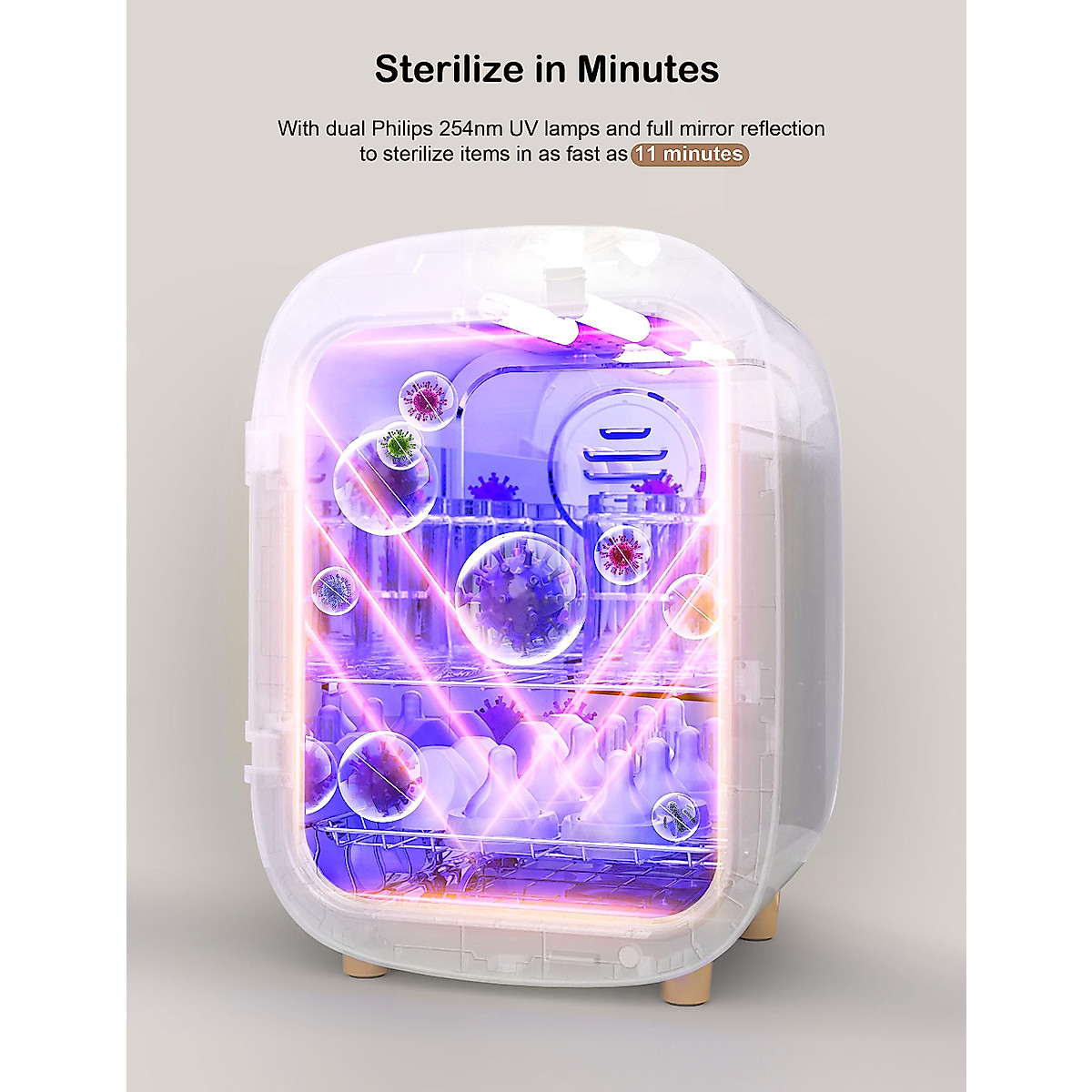 MOMSSY 4-in-1 UV Cleaner and Dryer for Baby Bottles, 18L Bottle Cleaner and Dryer with Touch Control & Auto-Off Safety for Cup/Toothbrush/Beauty Tools/Tableware/Pacifier