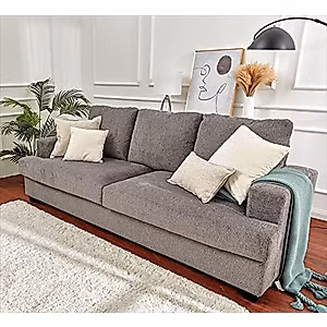PaPaJet Sofa, Deep Seat Sofa-Contemporary Chenille Sofa Couch, 3 Seater Sofa for Living Room-Oversized Sofa, Grey Comfy Sofa