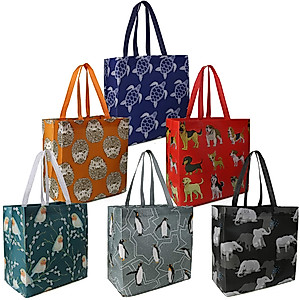 BeeGreen Animal Reusable Grocery Bags - W13*H13*D7 6 Packs Lightweight Shopping Totes with Long Handles, Water Resistant,Durable and Portable - Perfect for Groceries, Supermarket, Gifts, and More