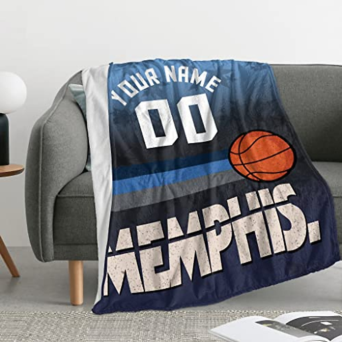 Wream Custom Blanket for Bed Personalized Fans Gift Basketball City Name and Number Winter Summer Fleece Throw Blankets, Optional【40x50】【50x60】【 60x80】inch