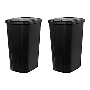 Generic 13.3 Gallon Trash Can, Plastic Touch Top Kitchen Trash Can, Black (2 Pack)