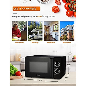 COMMERCIAL CHEF Small Microwave 0.7 Cu. Ft. Countertop Microwave with Mechanical Control, Black Microwave with 6 Power Levels, Outstanding Portable Microwave with Convenient Pull Handle