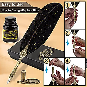 Trustela Calligraphy Pen Set, Feather Pen, Calligraphy Pen Set, Quill And Ink Set, Calligraphy Set For Beginners, Feather Pen And Ink Set, Quill Pen And Ink Set, Quill Pen (BlackFeather)