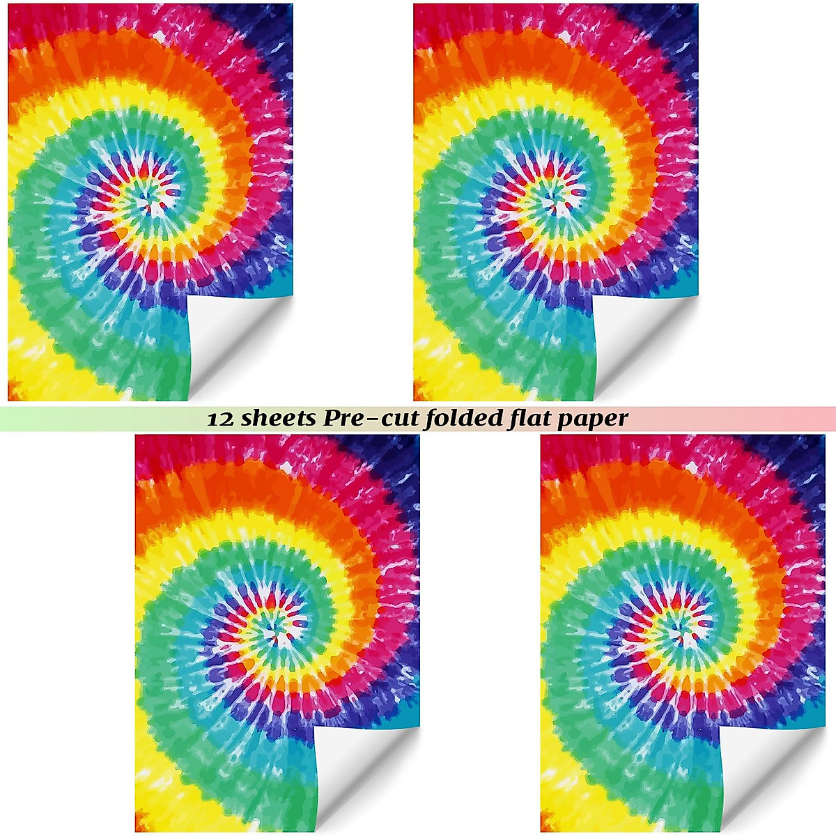 Bolsome Colorful Tie Dye Wrapping Paper Rainbow Gift Wrap Paper for Birthday Christmas Baby Shower DIY Craft, 19.7 x 27.6'', Folded Flat, 12 Sheet