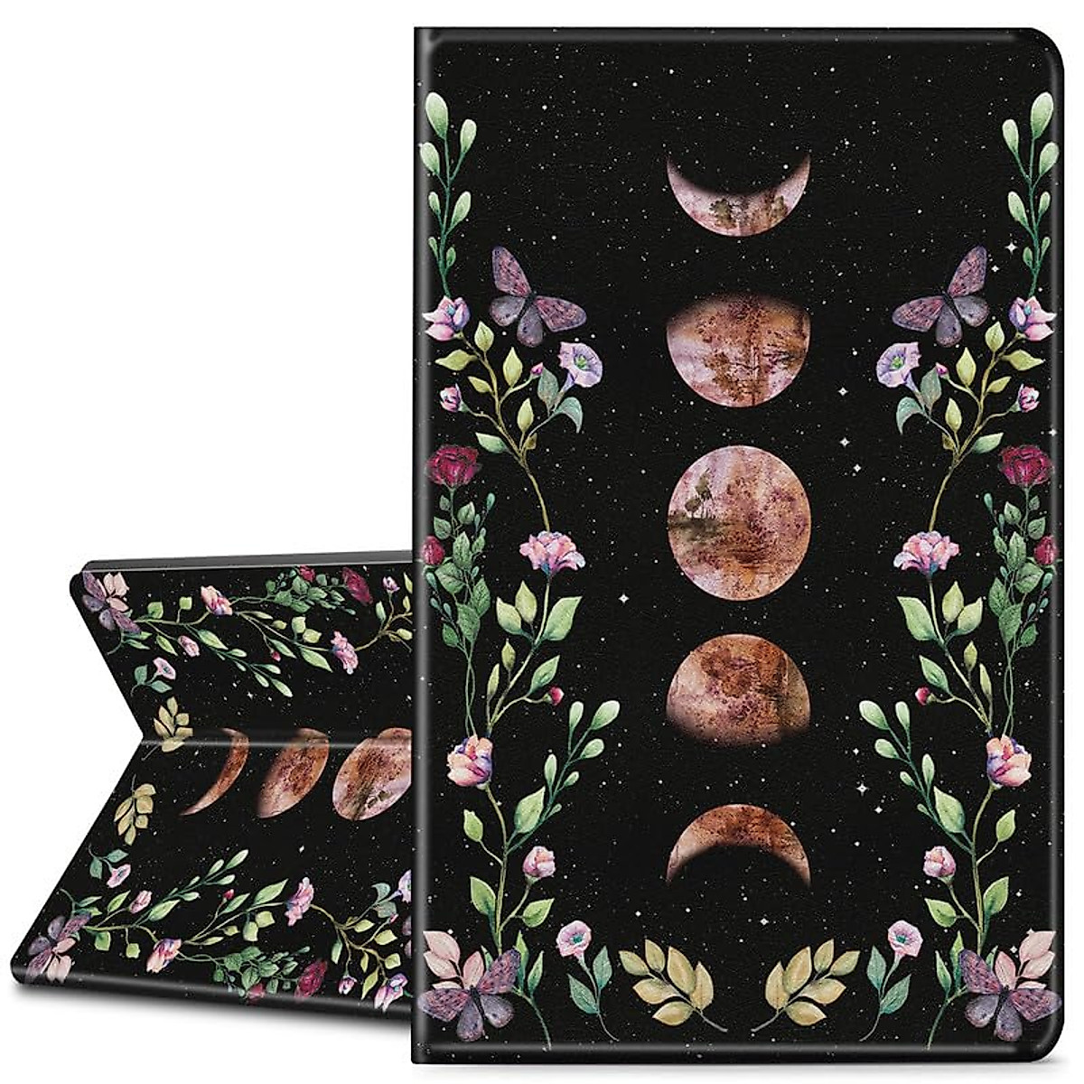 EDGFRTOIO for All New Kindle (11th Generation-2022 Release) Case 6" E-Book Reader Cover, Premium PU Leather Smart Folio Case Folding Stand Cover for Kindle 11 2022/2023, Flowers Moon Phase Stars Sky