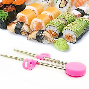 Teach Your Kids How to Use chopsticks with our 2 Pairs of Training Chopsticks for Beginner - Reusable Stainless Steel Kids' Chopsticks Perfect for Learning!（BLUE,PINK）