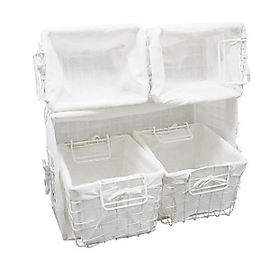 Admired By Nature Vintage Storage Cotton Liner, Assorted Set of 5 ABN5E120-WHT, White Cloth Basket