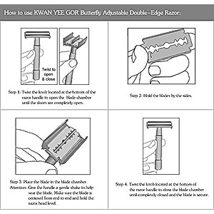 KWAN YEE GOR Adjustable Double Edge Safety Razor with 10pcs German Solingen Stainless Steel Blades,Butterfly Open with Long Handle for Men Black