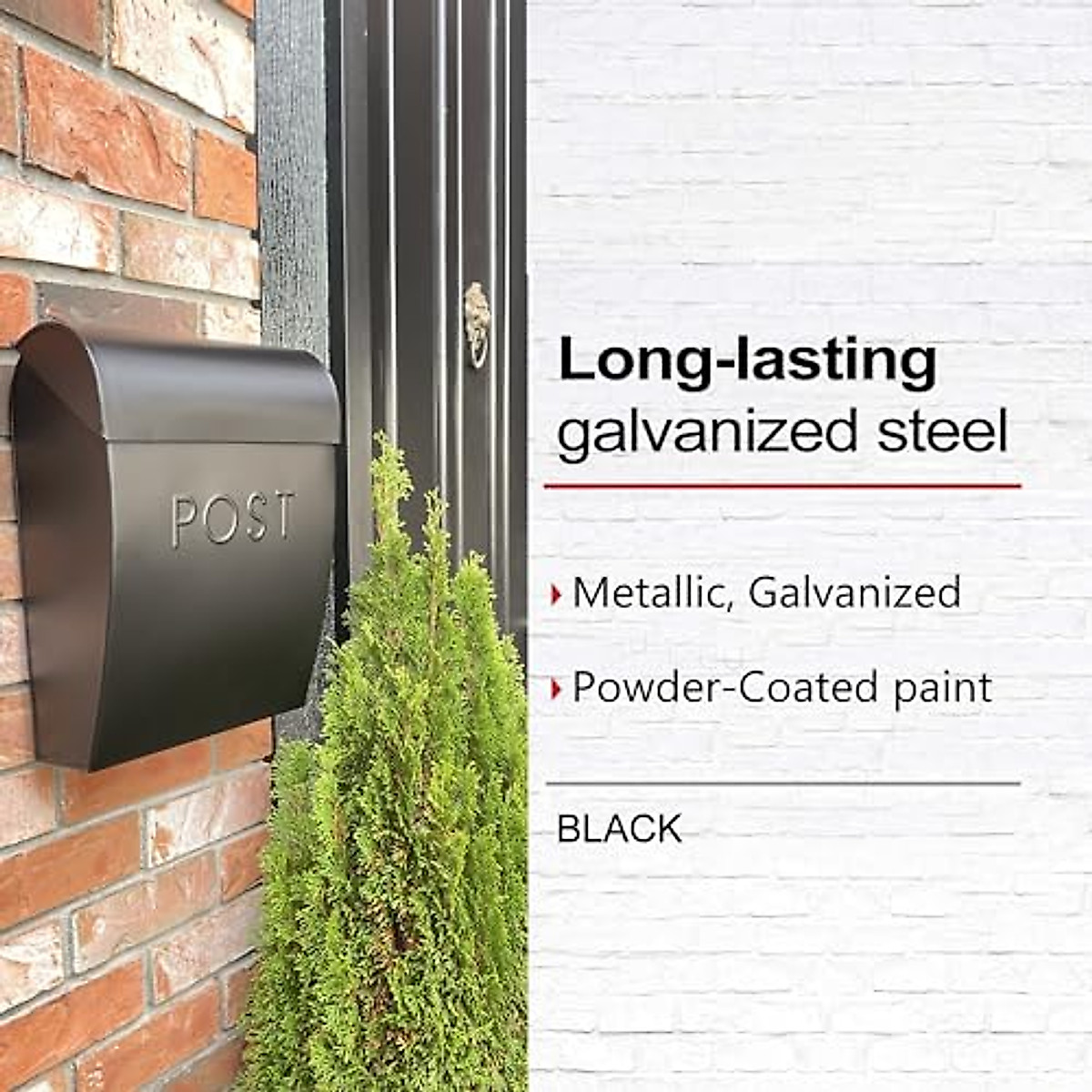 NACH Large Wall Mount Mailbox, 5.07 x 12.44 x 5.39 inches, Black Mailboxes for Outside Wall Mount, Waterproof Mailbox - The Sylvia Mailbox
