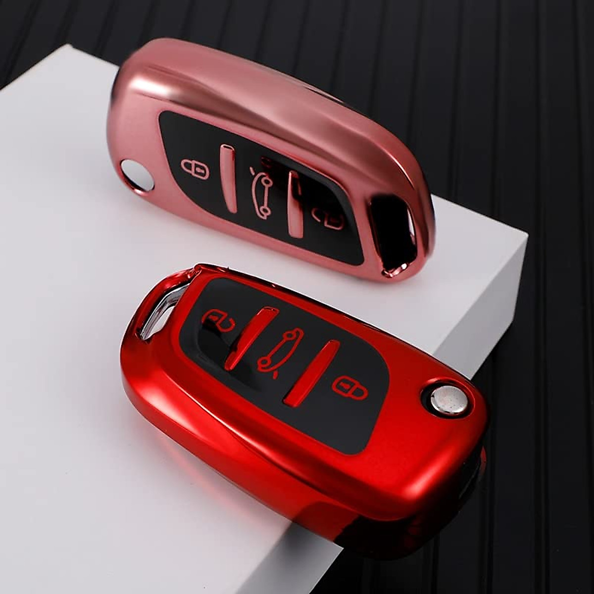 BNHUY Soft TPU Car Folding Key Bag Cover Case Shell Keychain for Peugeot Citroen C1 C2 C3 C4 C5 DS3 DS4 DS5 DS6 Protector Accessories (Color Name: Pink)