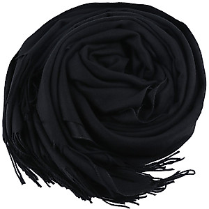 Anboor Super Soft Cashmere Blanket Scarf with Tassel Solid, Black, Size Large