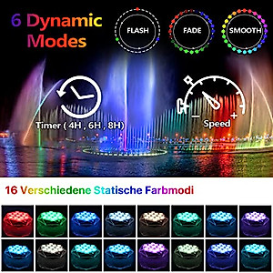 FTUREERA Pool Lights, Rechargeable Submersible Pool Lights with Remote, Silicone Suction Cup, 16 Color Changing, 4 Colour Modes RGB LED Lights for Bathtub, Shower,Hot Tub, Spa, Party (2 Pack)