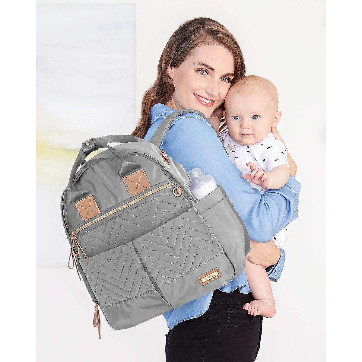 Skip Hop Diaper Bag Backpack: Suite 6-in-1 Diaper Backpack Set, Multi-Function Baby Travel Bag with Changing Pad, Stroller Straps, Bottle Bag and Pacifier Pocket, Dove Grey