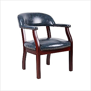Scranton & Co Modern Vinyl Faux Leather Captains Chair in Blue/Mahogany