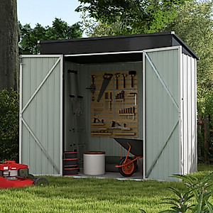Patiowell 6x4 FT Outdoor Storage Shed, Water-Resistance Metal Outdoor Sheds with Vents & Lock, Garden Shed of Galvanized Steel for Lawn, Patio, Backyard Garden Tools, Bikes, White