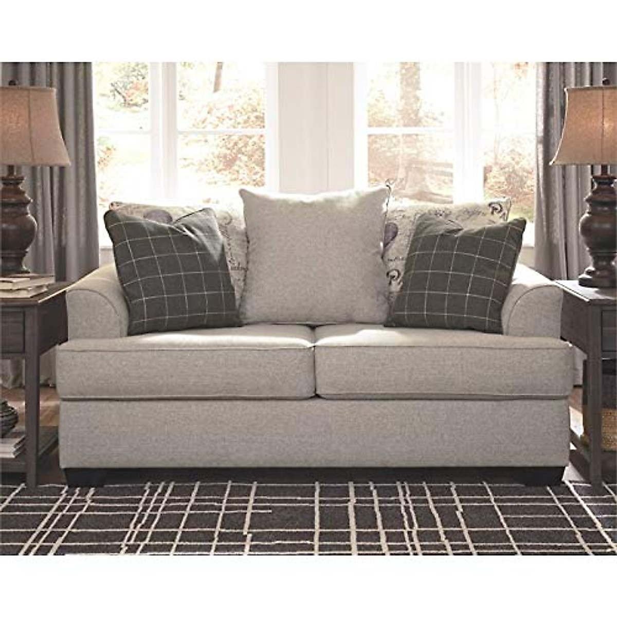 Signature Design by Ashley Velletri Chenille Stylish Loveseat with 2 Accent Pillows, Beige