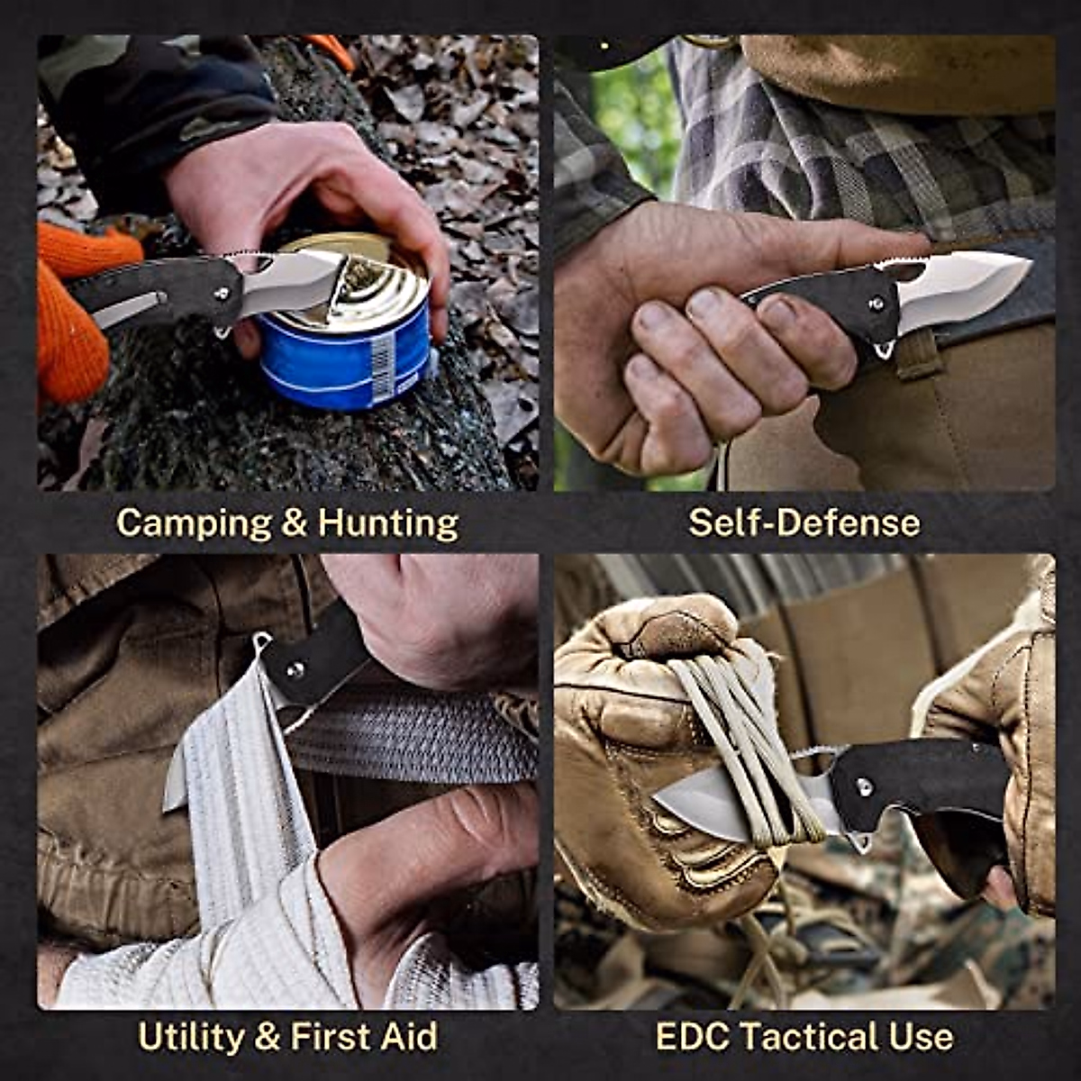 KEXMO Pocket Knife for Men, 3.1'' Ultra Sharp Blade G10 Handle Folding Pocket Knife with Sheath and Clip, EDC Tactical Knife for Survival Camping Hunting Hiking Gift for Men, Black