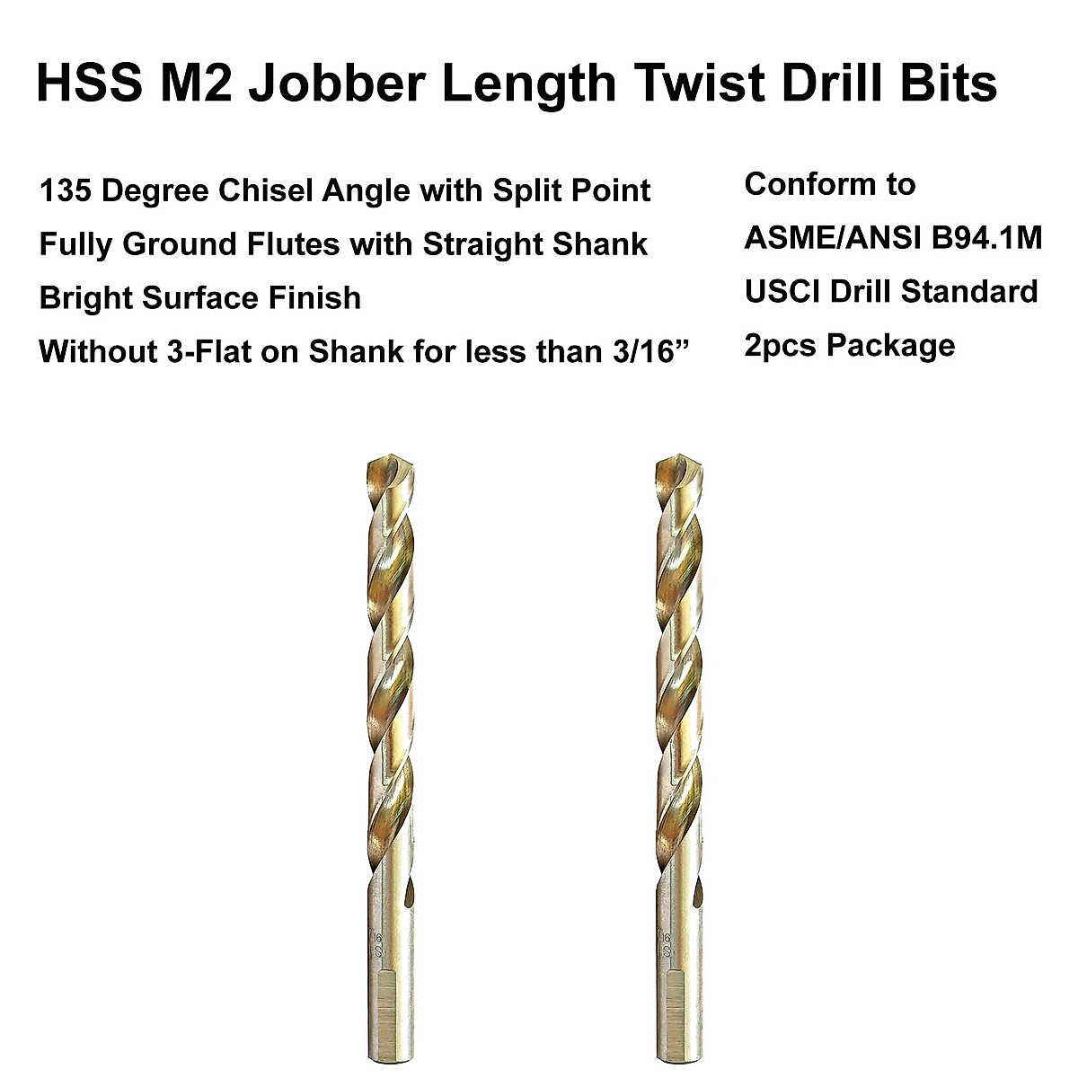 MAXTOOL 19/64" 2pcs Identical Jobber Length Drills HSS M2 Twist Drill Bits Fully Ground Bright 3-Flat Straight Shank Drills; JBF02W13R19P2