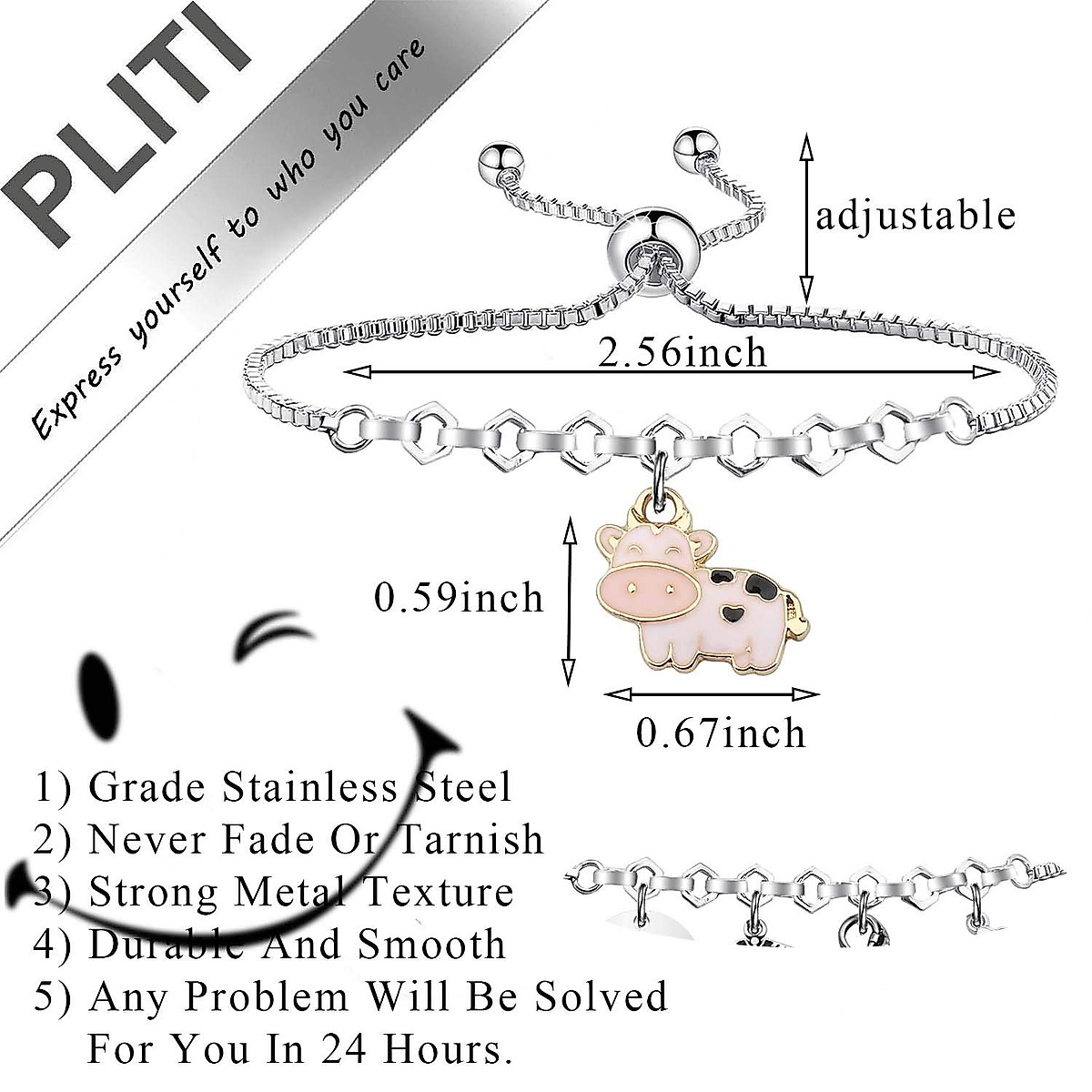 PLITI Cow Gifts Cow Lover Jewelry Cow Mom Gifts Cow Themed Gifts Cow Owner Gifts Pet Pygmy Cows Gift Cow Bracelet For Best Friend Family (Cow bracelet)