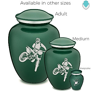 GetUrns Embrace Personalized Dirt Bike Adult Cremation Urn with Custom Text Engraving for Human Ashes for Funeral, Burial, Niche or Columbarium – 200 Cubic Inches –Urns for Ashes (_Green Double Sided)
