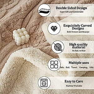 Khaki Sherpa Throw Blanket Thick Warm Fleece Blanket for Winter,Soft Cozy Blanket for Bed Couch Sofa 50"×60"