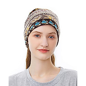 ELLEWIN Slouchy Beanie for Women Cute Floral Headwear Beanie Hats Thin Beanies Snood Hats Slouchy Retro Tribal Printed Hair Covering Thin Hippie Beanies Casual Skullies Beanies Dual Use Boho Hats