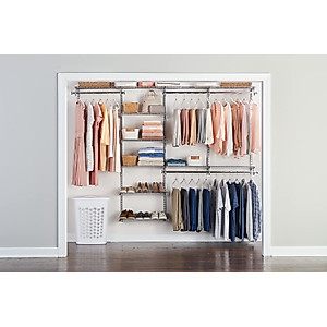 Rubbermaid Configurations Deluxe Closet Kit, Titanium, 4-8 Ft., Wire Shelving Kit with Expandable Shelving and Telescoping Rods, Custom Closet Organization  System, Easy Installation