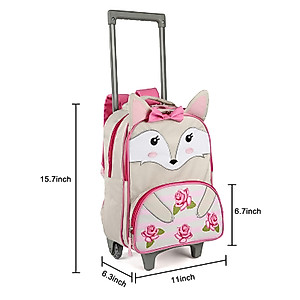 Toddler Rolling Backpack 16 inch Kids Wheeled Backpack Boys Girls Travel School Children Luggage Toddler Trip, Fox