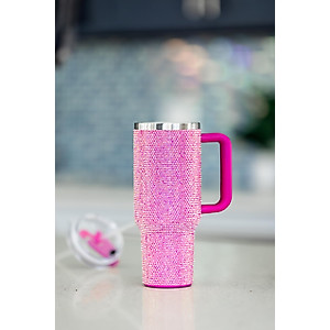 Sip+Sea Grenada 40oz Rhinestone-Encrusted Insulated Tumbler - Premium Bling Stainless Steel Water Bottle with Handle, Double Wall Vacuum Technology, Includes Leakproof Lid and Straw