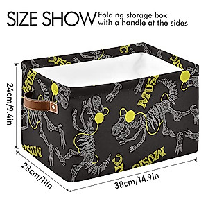 susiyo Large Foldable Storage Bin Funny Skeleton Dinosaur Fabric Storage Baskets Collapsible Decorative Baskets Organizing Basket Bin with PU Handles for Shelves Home Closet Bedroom Living Room-1Pack