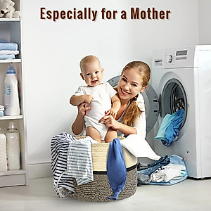 XUELAN Woven XXX-Large Cotton Rope Basket Blanket Basket Baby Laundry Basket Toy Storage Basket Decorative Basket Nursery Hamper Toy Chests & Organizers Plus 3 PCS Washing Mesh Bag（21''x21''x13.6''）